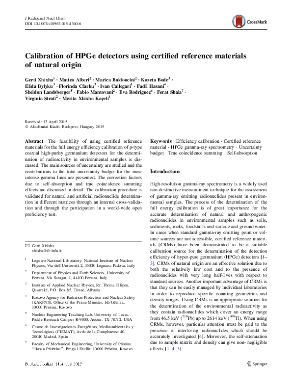 (PDF) Calibration of HPGe detectors using certified reference materials of natural origin
