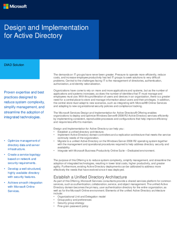 Pdf Design And Implementation For Active Directory Datasheet 