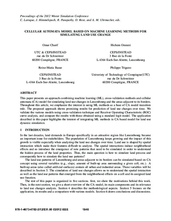 Pdf Cellular Automata Model Based On Machine Learning Methods For