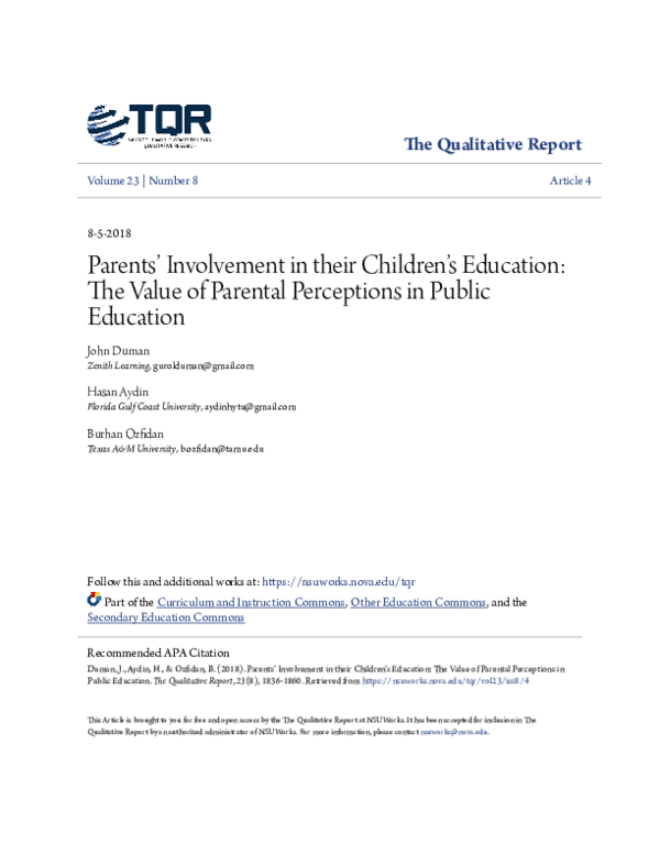 (PDF) Parents_ Involvement in their Children_s Education_ The Value of 2.pdf