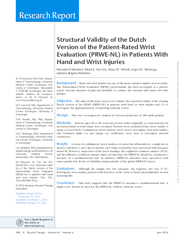 (PDF) Structural Validity of the Dutch Version of the Patient-Rated ...