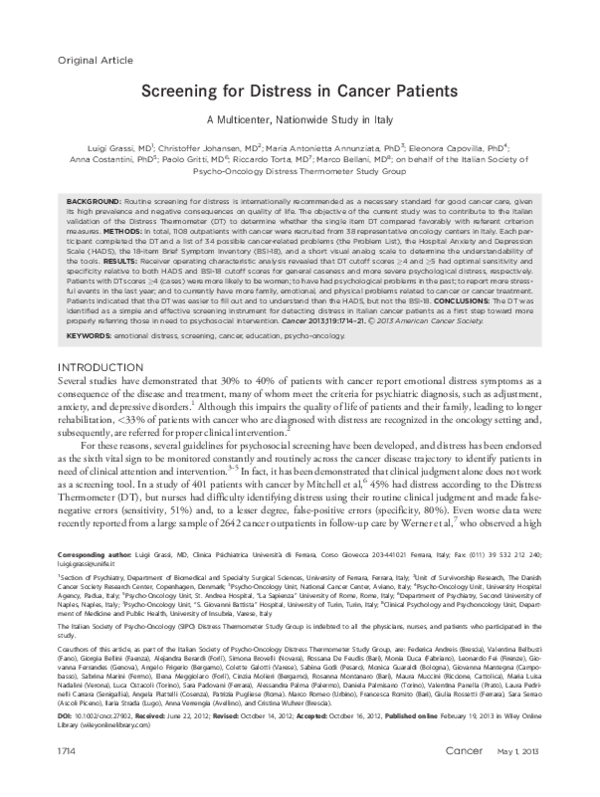 (PDF) Screening for distress in cancer patients