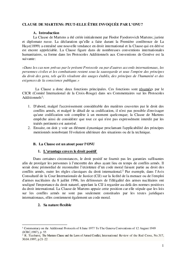 (DOC) Clause de Martens: Peut-Elle Étre Invoquée Par l'ONU