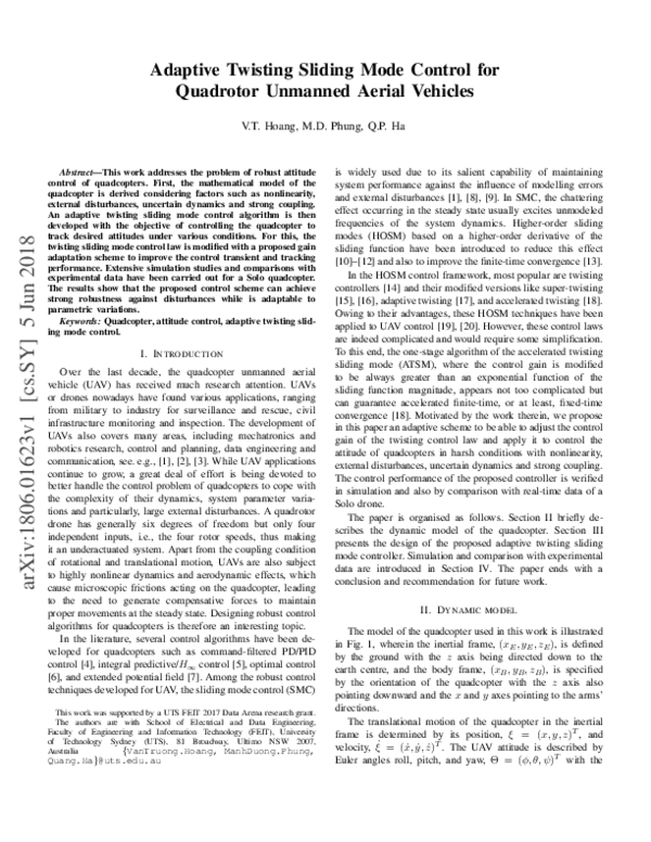 Pdf Adaptive Twisting Sliding Mode Control For Quadrotor Unmanned