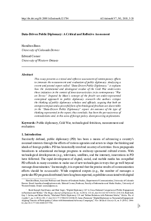 (PDF) Data-Driven Public Diplomacy: A Critical and Reflexive Assessment