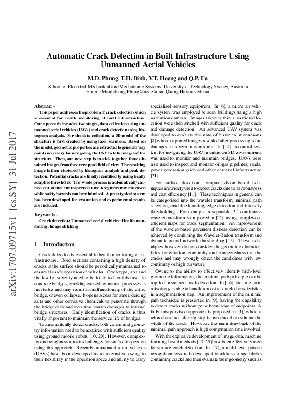 Pdf Automatic Crack Detection In Built Infrastructure Using Unmanned Aerial Vehicles