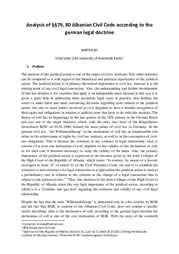 (PDF) Analysis of §§79, 80 Albanian Civil Code according to the german ...
