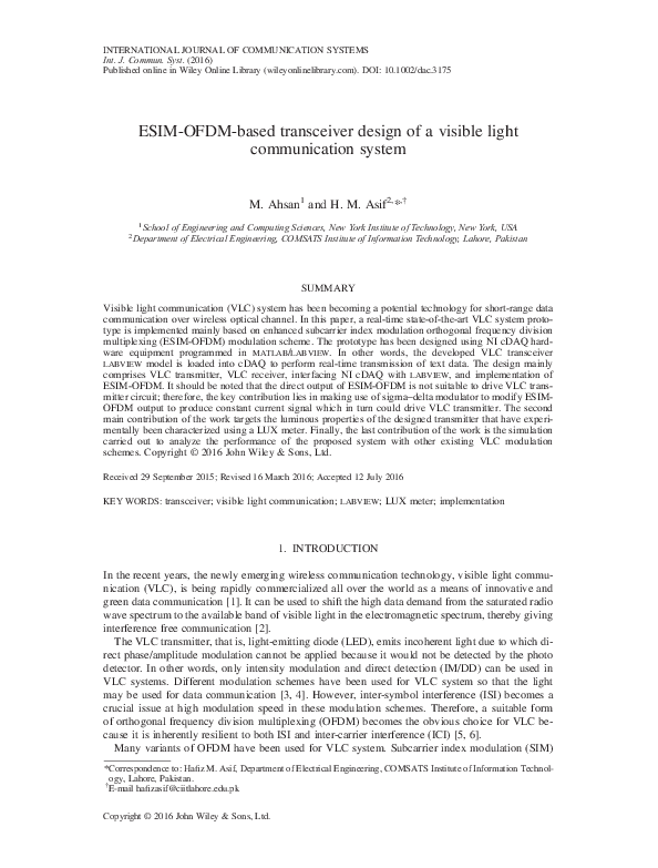 Pdf Esim Ofdm Based Transceiver Design Of A Visible Light Communication System