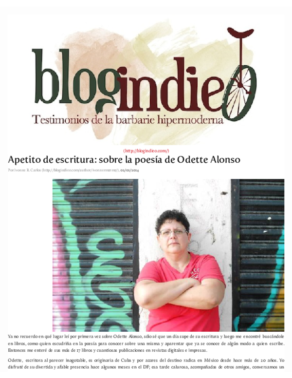 (PDF) Apetito de escritura. Sobre la poesía de Odette Alonso