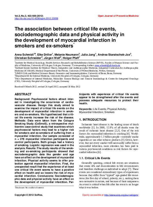 (PDF) The association between critical life events, sociodemographic ...
