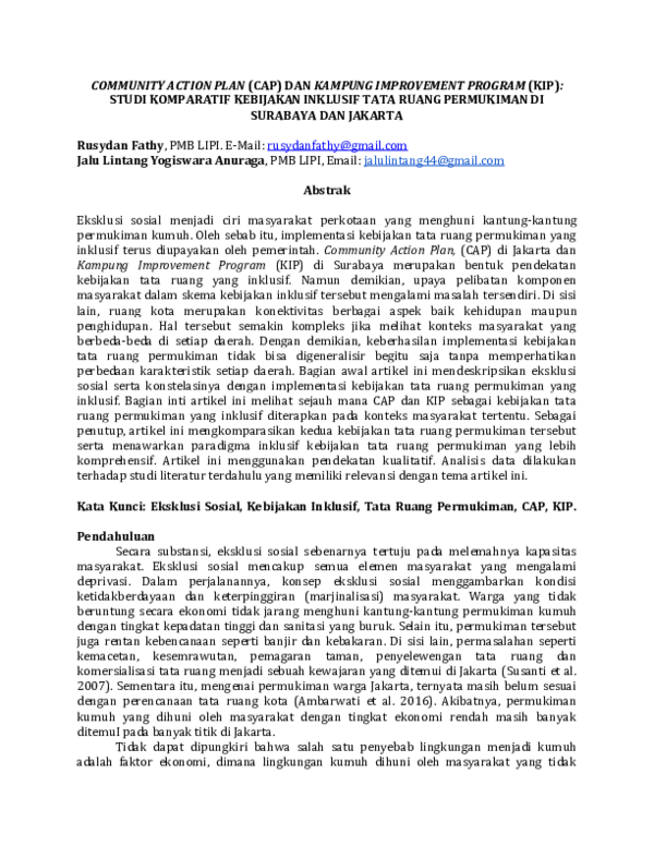 (PDF) KEBIJAKAN TATA RUANG INKLUSIF: COMMUNITY ACTION PLAN (CAP) DAN KAMPUNG IMPROVEMENT PROGRAM ...