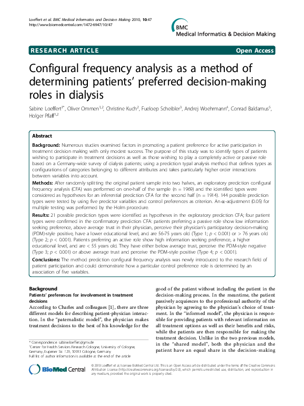 (PDF) Configural frequency analysis as a method of determining patients' preferred decision ...