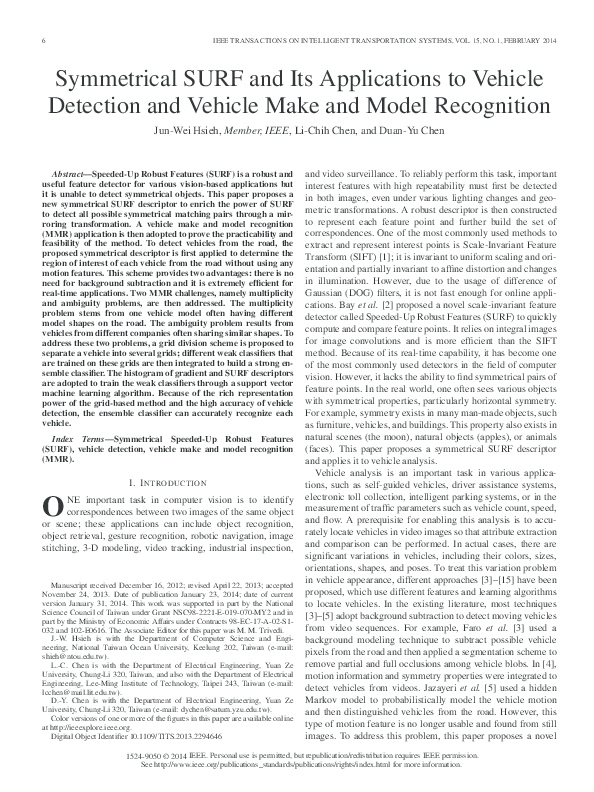 (PDF) Symmetrical SURF and its Applications to Vehicle Detection and Vehicle Make and Model ...