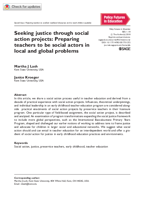 (PDF) Seeking justice through social action projects: Preparing ...