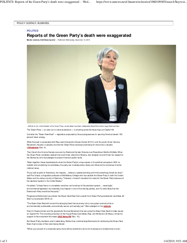 (PDF) Maxine Joselow: Reports of the Green Party's Death Were ...