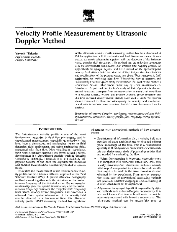 (PDF) Velocity Profile Measurement by Ultrasonic Doppler Method