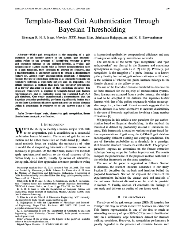 (PDF) Template-Based Gait Authentication Through Bayesian Thresholding