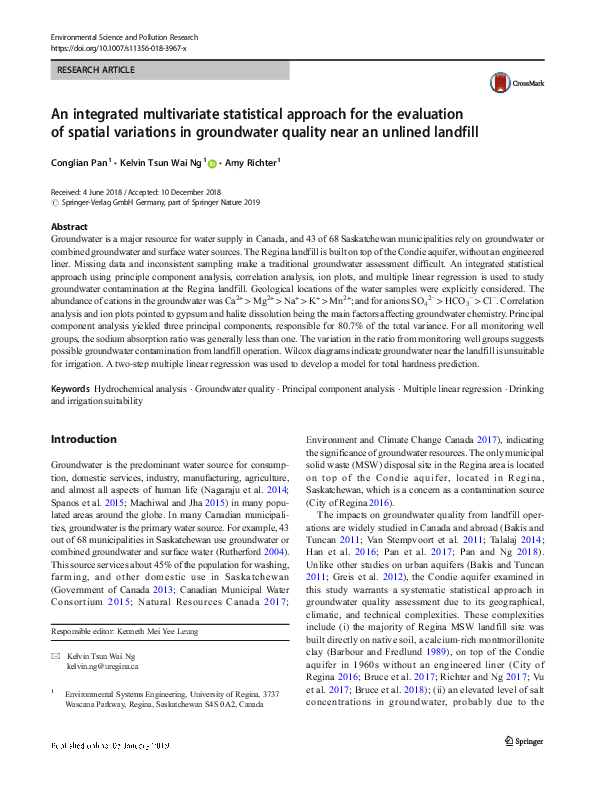 Pdf An Integrated Multivariate Statistical Approach For The Evaluation Of Spatial Variations