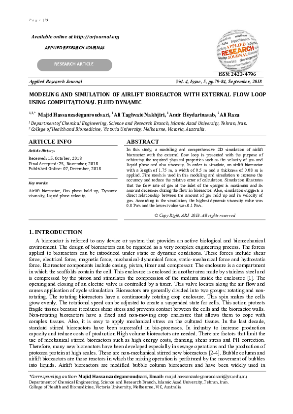 Pdf Modeling And Simulation Of Airlift Bioreactor With External Flow Loop Using Computational