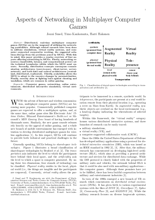 (PDF) Aspects of Networking in Multiplayer Computer Games