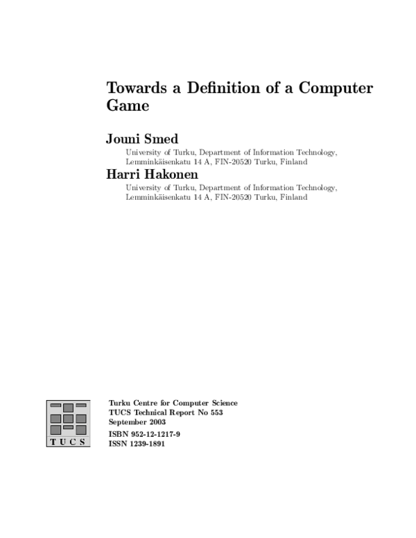 (PDF) Towards a Definition of a Computer Game