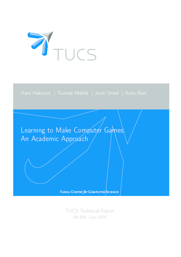 Pdf Learning To Make Computer Games An Academic Approach Jouni Smed