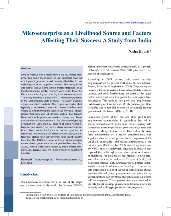 (PDF) Microenterprise as a Livelihood Source and Factors Affecting ...