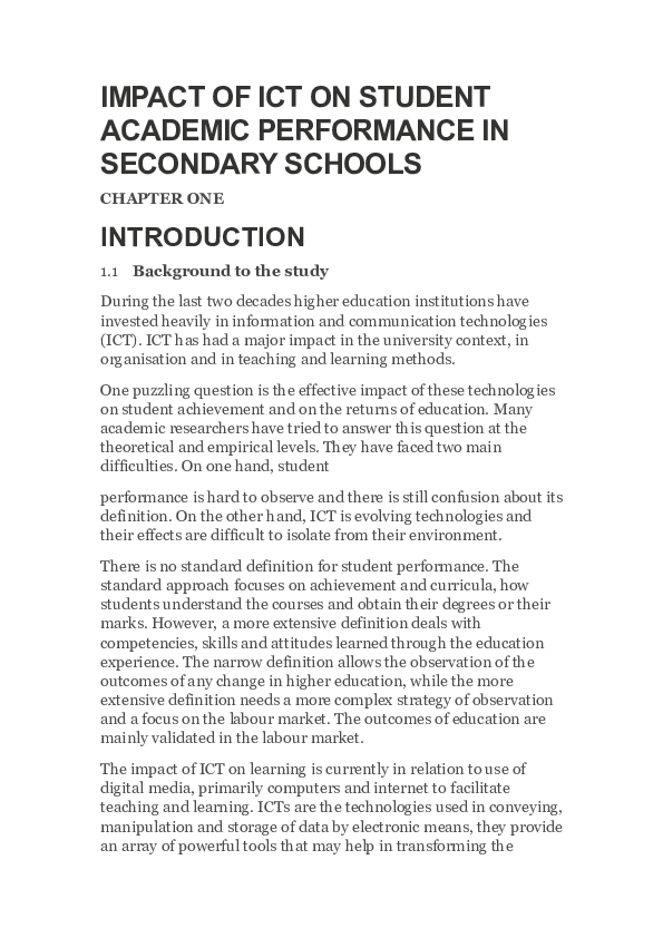 (DOC) IMPACT OF ICT ON STUDENT ACADEMIC PERFORMANCE IN S