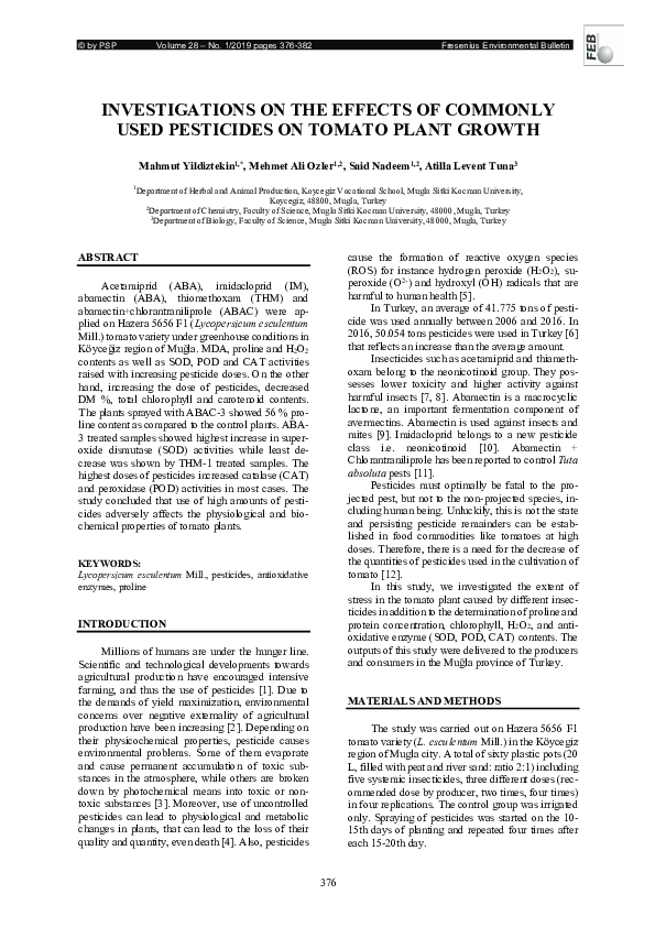 (PDF) INVESTIGATIONS ON THE EFFECTS OF COMMONLY USED PESTICIDES ON TOMATO PLANT GROWTH