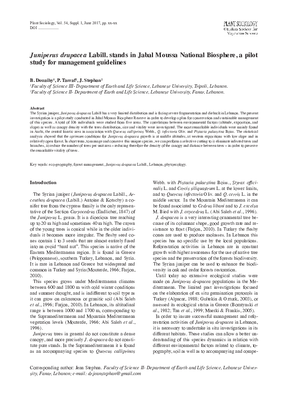 (PDF) Juniperus drupacea Labill. stands in Jabal Moussa National Biosphere, a pilot study for ...