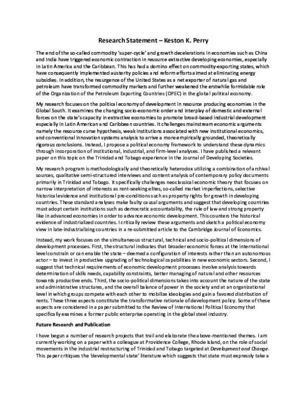 (PDF) Research Statement - Keston K Perry