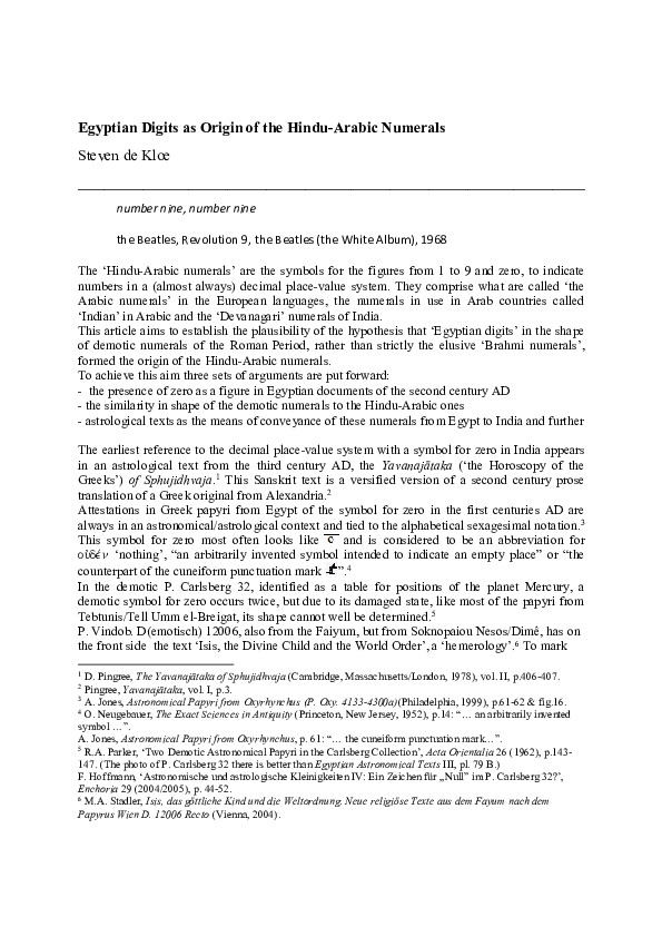 (PDF) Egyptian Digits as Origin of the Hindu-Arabic Numerals