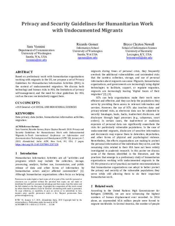 (PDF) Privacy and Security Guidelines for Humanitarian Work with ...