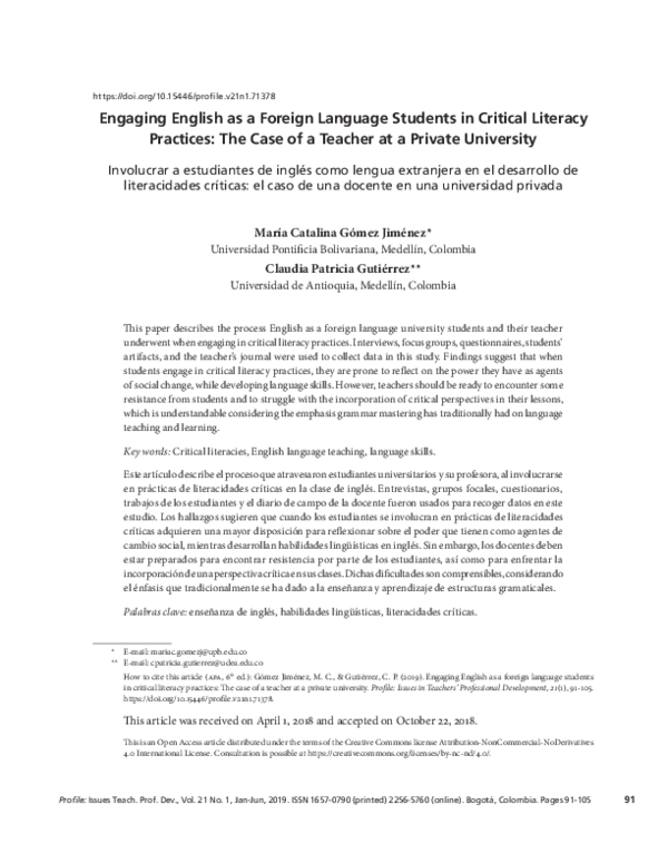 (PDF) Engaging English as a Foreign Language Students in Critical ...