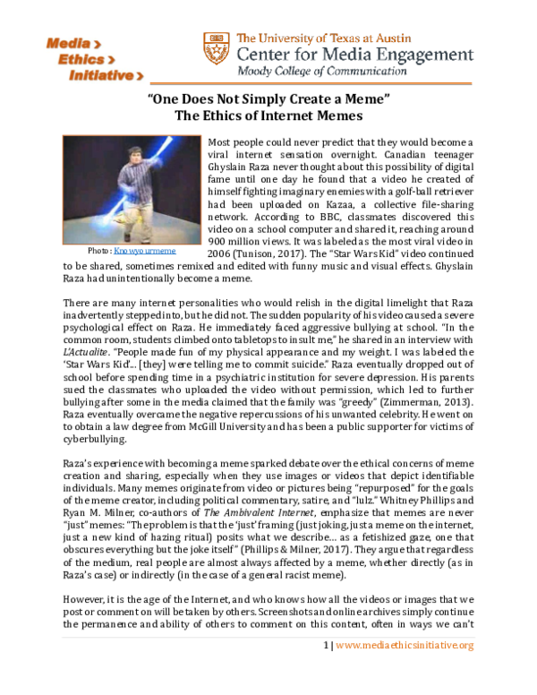 (PDF) “One Does Not Simply Create a Meme”: The Ethics of Internet Memes