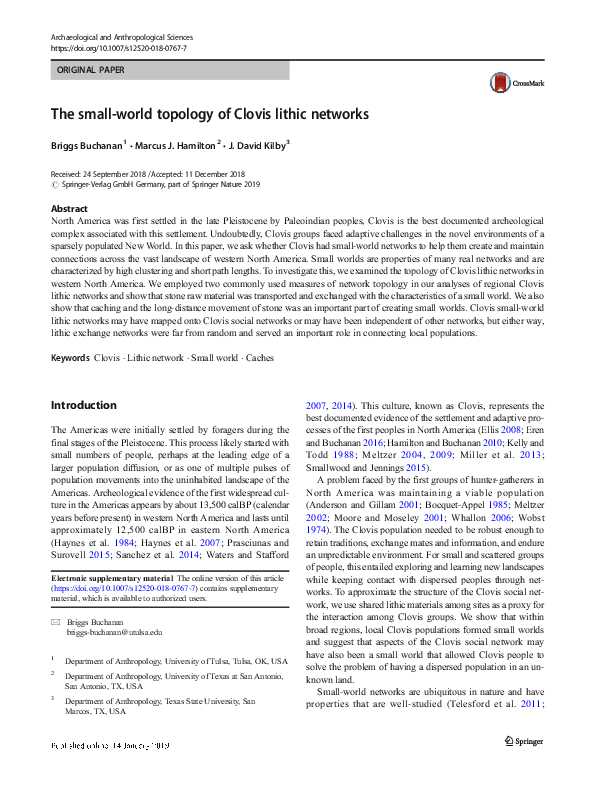 (PDF) The Small-World Topology of Clovis Lithic Networks