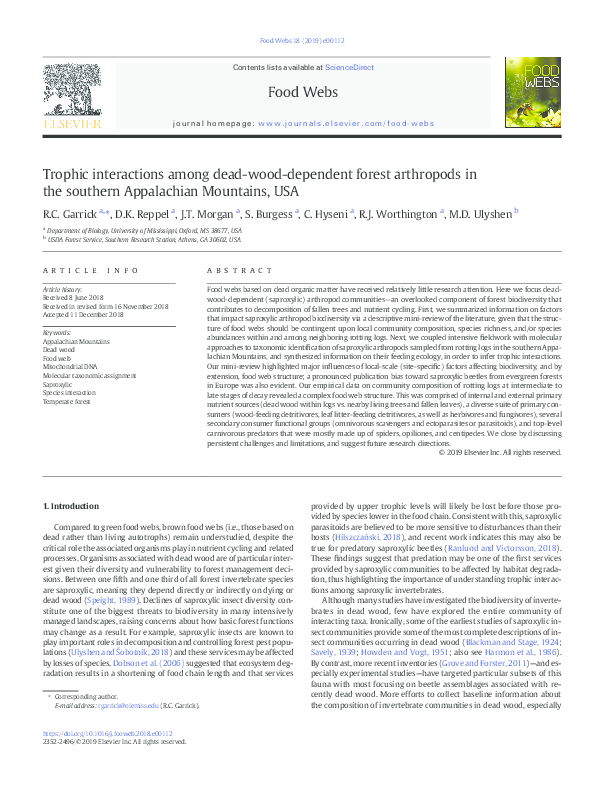 (PDF) Trophic interactions among dead-wood-dependent forest arthropods ...