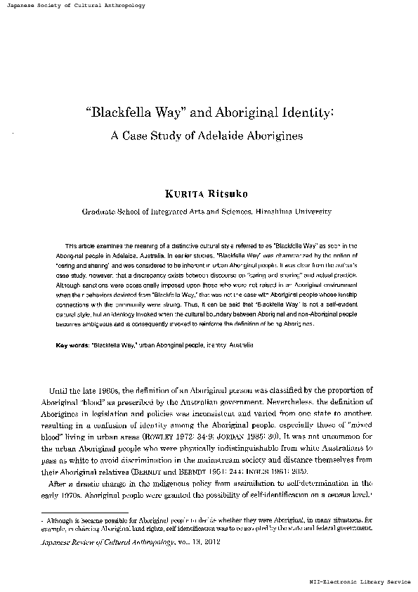 (PDF) "Blackfella Way" and Aboriginal Identity: A Case Study of ...