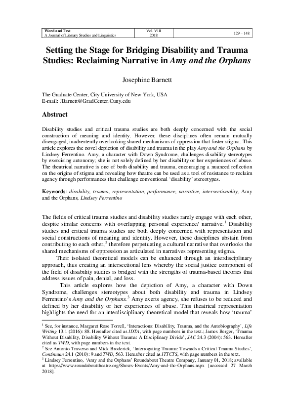 (PDF) Setting the Stage for Bridging Disability and Trauma Studies ...
