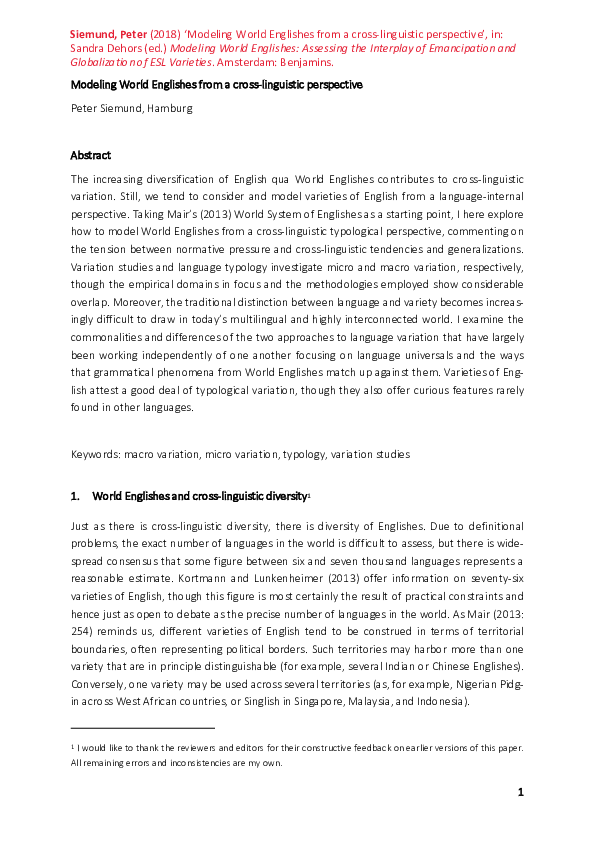 (PDF) Modeling World Englishes from a cross-linguistic perspective.