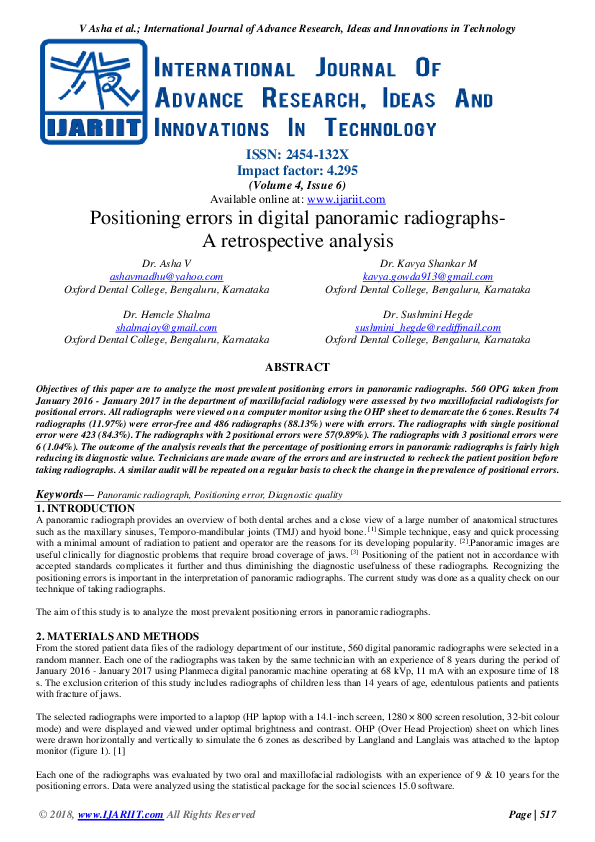 (PDF) Positioning errors in digital panoramic radiographs- A ...