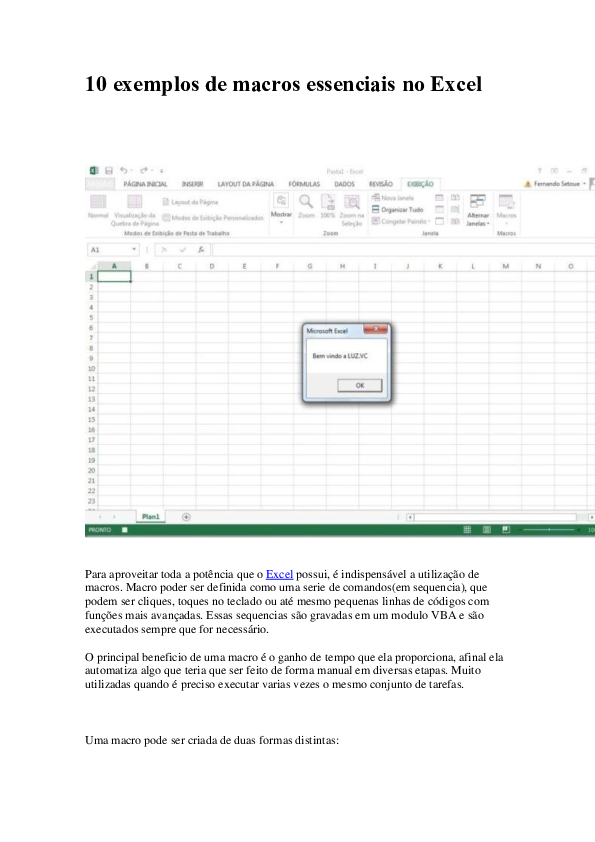 (DOC) 10 exemplos de macros essenciais no Excel.docx | Thiago Felix - Academia.edu