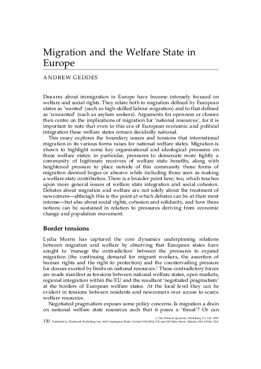 (PDF) Migration and the Welfare State in Europe