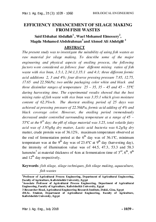 (PDF) EFFICIENCY ENHANCEMENT OF SILAGE MAKING FROM FISH WASTES