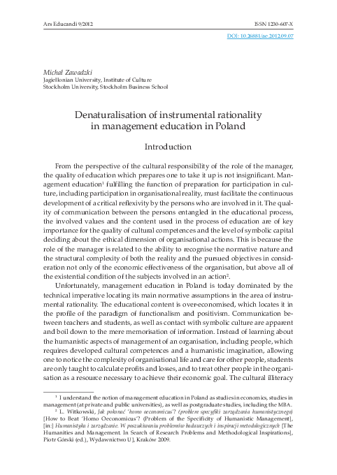 (PDF) Denaturalisation of Instrumental Rationality in Management ...