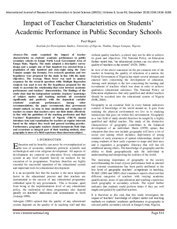 (PDF) IMPACT OF TEACHER CHARACTERISTICS ON STUDENTS’ ACADEMIC ...