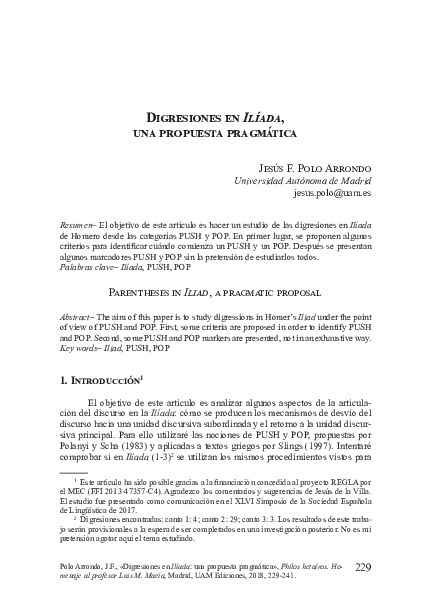 (PDF) Digresiones en Ilíada, una propuesta pragmática