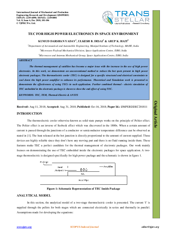 (PDF) TEC FOR HIGH POWER ELECTRONICS IN SPACE ENVIRONMENT