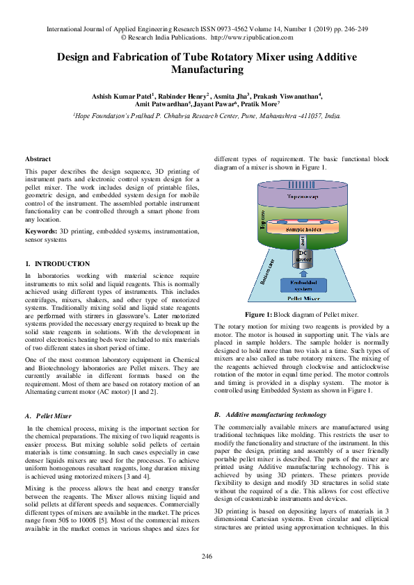 (PDF) Design and Fabrication of Tube Rotatory Mixer using Additive Manufacturing