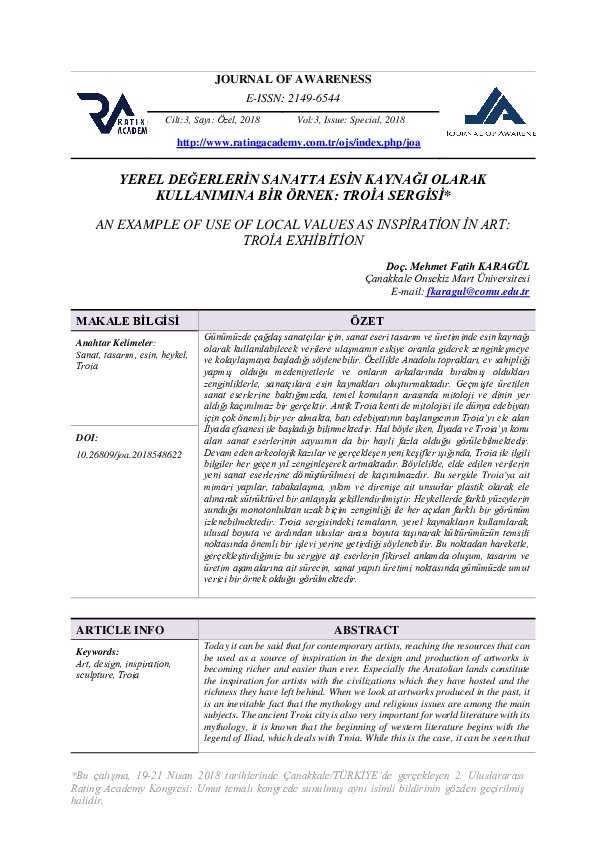 (PDF) AN EXAMPLE OF USE OF LOCAL VALUES AS INSPIRATION IN ART: TROIA ...